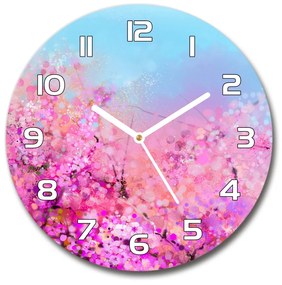 Wallmuralia Skleněné hodiny kulaté Květy višně fi 30 cm