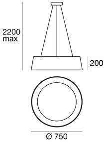 Stilnovo 8096 Oxygen_P, azurové závěsné svítidlo, 50W LED 3000K stmívatelné DALI, prům. 75cm