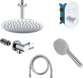 Mereo Mereo, Sprchová sada s termostatickou podomítkovou tlačítkovou baterií - 2-cestná - oválný kryt, CB60106TB4