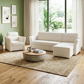 Sedací sestava LIVIA | malá sedací souprava + křeslo | 228x157 + 88 cm | rozkládací s úložným prostorem | VÝBĚR TKANIN