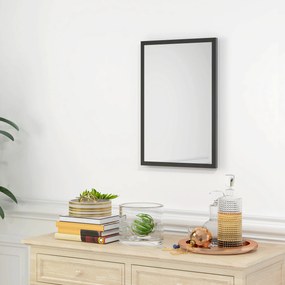 HOMCOM Obdélníkové Zrcadlo na Zeď 60 x 40 cm, Černý Dřevěný Rám, Ideální do Koupelny, Obývacího Pokoj nebo Ložnice