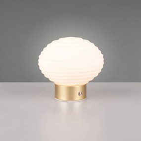 Nabíjecí stolní lampa Earl LED, mosaz/opál, výška 14,5 cm, sklo