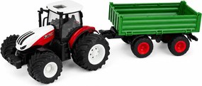 LEAN Toys Zemědělský traktor s vyklápěcím přívěsem, dálkově ovládaný, světla a zvuky, měřítko 1:24