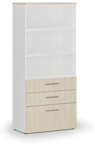 Kancelářská skříň s kombinovanými zásuvkami PRIMO WHITE, 1781 x 800 x 420 mm, bílá/dub př.