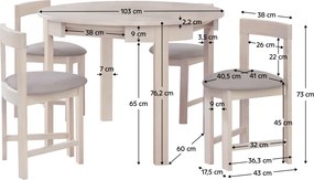 Jídelní set 1+4, masivní dřevo, bílá vzor dřevo/sivobéžová, DOMIO