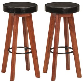 Barové stoličky 2 ks pravá kůže a masivní akáciové dřevo - Default Title