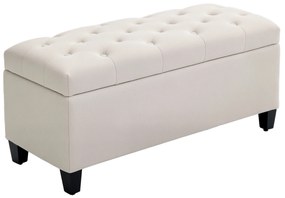 HOMCOM Lavice Čalouněná lavice s úložným prostorem, truhla, polyester podobný lnu, kaučukové dřevo, krémově bílá, 100 x 40 x 44 cm| Aosom