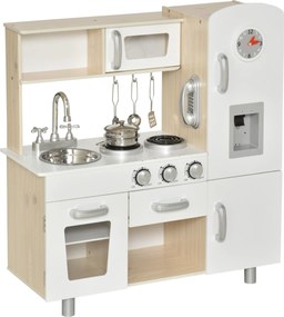HOMCOM Dětská kuchyňka s příslušenstvím, Sny kuchaře, Hračka kuchyňka pro děti od 3 let, Borovice, MDF, Bílá, 74 x 30 x 81 cm | Aosom