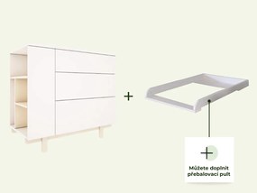Dětská komoda se třemi šuplíky a otevřeným regálem BASIC bílá
