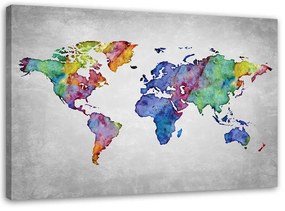 Obraz na plátně Mapa světa Akvarel - 100x70 cm