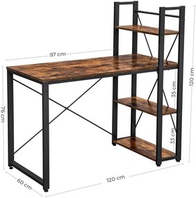 modernHOME Dřevěný loftový psací stůl s policemi model_2024_1