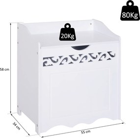 HOMCOM Dřevěný Koupelnový Skříňka, Úložná Skříň pro Ložnici, Obývací Pokoj, 55L x 34Š x 58V cm, Bílá