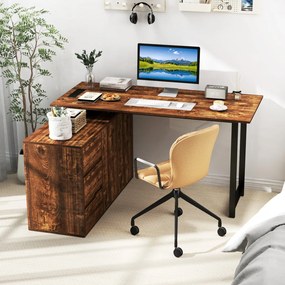 Costway Stůl ve tvaru L s kartotékou a zásuvkou 138 cm Oboustranný rohový