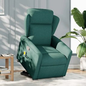 Zvedací masážní polohovací křeslo tmavě zelené textil 3303150
