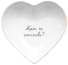 Bella Rose Porcelánový talířek ve tvaru srdce Kam to zmizelo? 16 cm, bílá barva, zlatá barva, porcelán