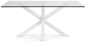 Skleněný jídelní stůl Kave Home Argo 180 x 100 cm s bílou kovovou podnoží