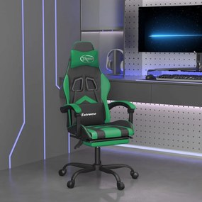 Otočná herní židle s podnožkou černá a zelená umělá kůže,  349606