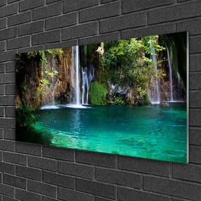 Obraz na skle Jezero Vodopád Příroda 120x60 cm