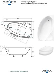 Besco FINEZJA NOVA 140 x 95 cm VANFINN140L+OLVPINOZ vana vč. nožiček levá