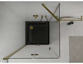 Mexen Lima skládací sprchový kout 80 x 80 cm, Průhledné, Zlatá + sprchová vanička Flat, Černá - 856-080-080-50-00-4070G