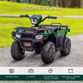 HOMCOM Dětská elektrická čtyřkolka, max. 4 km/h, od 3 let, LED světlomety, hudební připojení, černá+zelená 88 x 45 x 50 cm