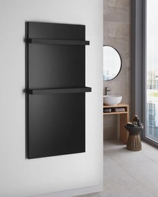 Sapho, ENIS koupelnový sálavý topný panel 600W, 590x1200 mm, držáky ručníků, IP44, černá mat, RH600B-2