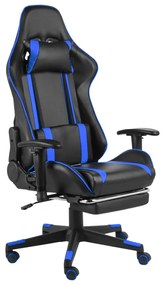 Otočná herní židle s podnožkou modrá PVC,  20485