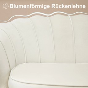 HOMCOM Dvoumístná pohovka se zádový opěrkou a silným polstrováním Moderní loveseat s vzhledem sametu pro obývací pokoj a ložnici, 130 x 77 cm, krémov…