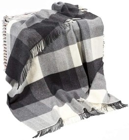 Deka Merino vlna / kašmír White Grey Herringbone Block Check 180 x 136 cm John Hanly