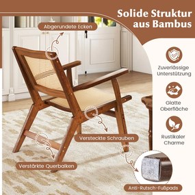 Costway Ratanové křeslo s přízvukem a ergonomickou opěrkou a područkou bambusové