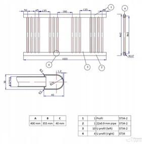 Erga Puerto, topné těleso 1000x400 mm, 393W, černá matná, ERG-LAV-GRZE-BK-40100