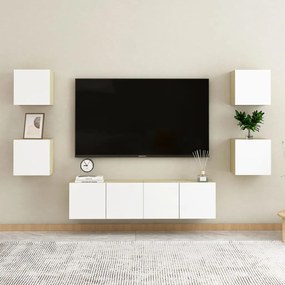 Nástěnné TV skříňky 4 ks bílé a dub sonoma 30,5 x 30 x 30 cm