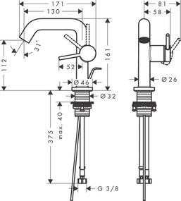 Hansgrohe Tecturis S, páková umyvadlová baterie 110 Fine CoolStart EcoSmart+ s odtokovou soupravou, chromová, HAN-73323000