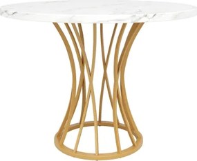 Aosom Kulatý jídelní stůl pro 4 osoby, MDF deska stolu, 80 x 76 cm, Bílá+Zlato