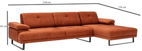 Designová rohová sedačka Vatusia 314 cm oranžová - pravá