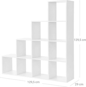 Knihovna, 10-kostková police, 129,5 x 29 x 129,5 cm bílá