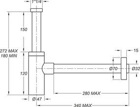 Sapho umyvadlový sifon 1'1/4 odpad 32mm kulatý černá SI515 Koupelny Bernold