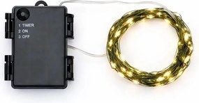 LED světýlka na baterie, kapičky, 5,3 m, teple bílá, 50 diod, zelený drátek, IP44, venkovní, 3 × AA