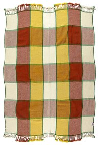 Vlněná deka Perelika XII - oranžová, bílá a žlutá kostka