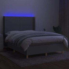 Box spring postel s matrací a LED světle šedá 140x190 cm textil 3138709