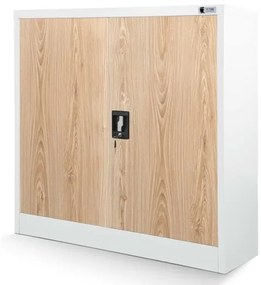 JAN NOWAK - Kovová policová skříň se zámkem BETA eco - bílá/dub sonoma - rozměr 93x90 cm - 3D7045