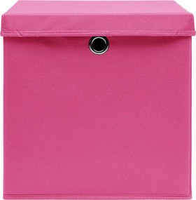 Úložné boxy s víky 10 ks růžové 32 x 32 x 32 cm textil 288348