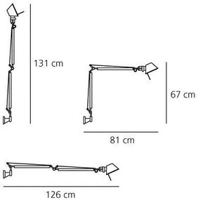 Artemide A004420 + A025150 Tolomeo parete, designové nástěnné svítidlo s vypínačem, 1x70W E27, bílá, max. 131cm