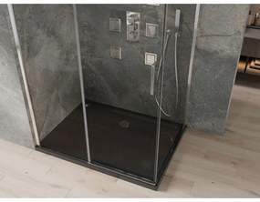 Mexen Omega, sprchový kout s posuvnými dveřmi 100 (dveře) x 80 (stěna) cm, 8mm čiré sklo, chromový profil + slim sprchová vanička černá + chromový sifon, 825-100-080-01-00-4070