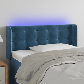 Čelo postele s LED tmavě modré 83 x 16 x 78/88 cm samet
