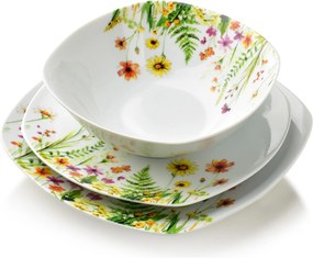 Porcelánová jídelní sada LEA Gelb 18 ks bílá/zelená