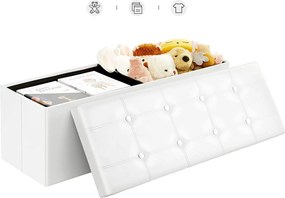 Puf 38 x 110 x 38 cm, skládací úložný otoman z umělé kůže, bílý
