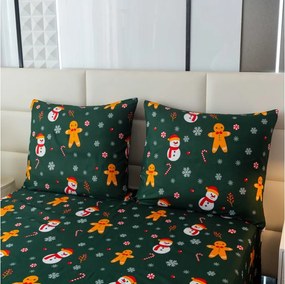 Polybavlněné povlečení SNĚHULÁK A PERNÍČEK POLY zelené Rozměr povlečení: 70 x 90 cm | 140 x 220 cm