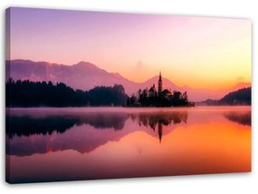 Obraz na plátně Mountain Lake Castle Purple - 100x70 cm
