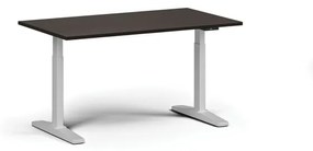 Výškově nastavitelný stůl, elektrický, 675-1325 mm, deska 1400x800 mm, bílá podnož, wenge